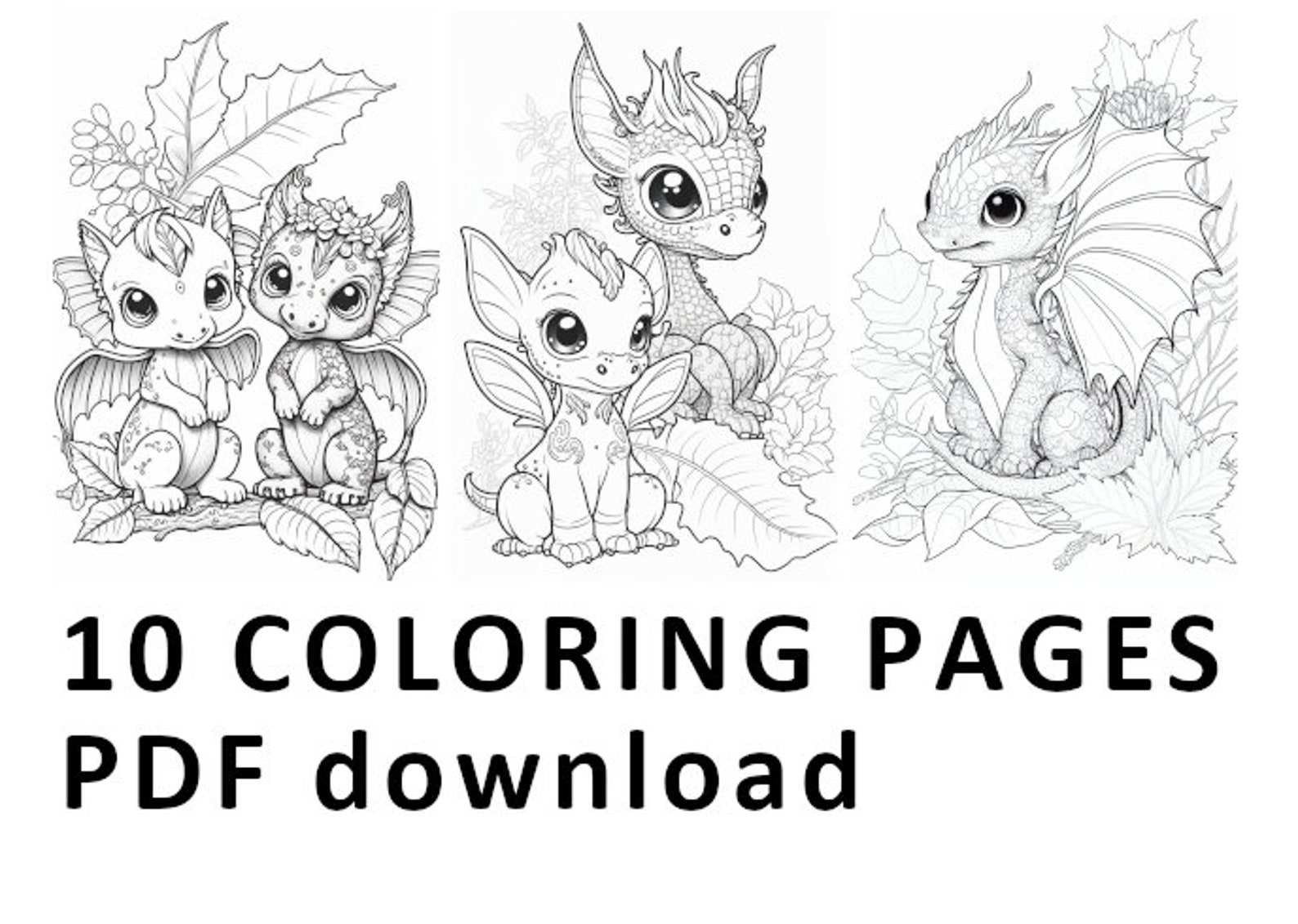 10 Coloring Pages of Cute Dragon Babies - Etsy