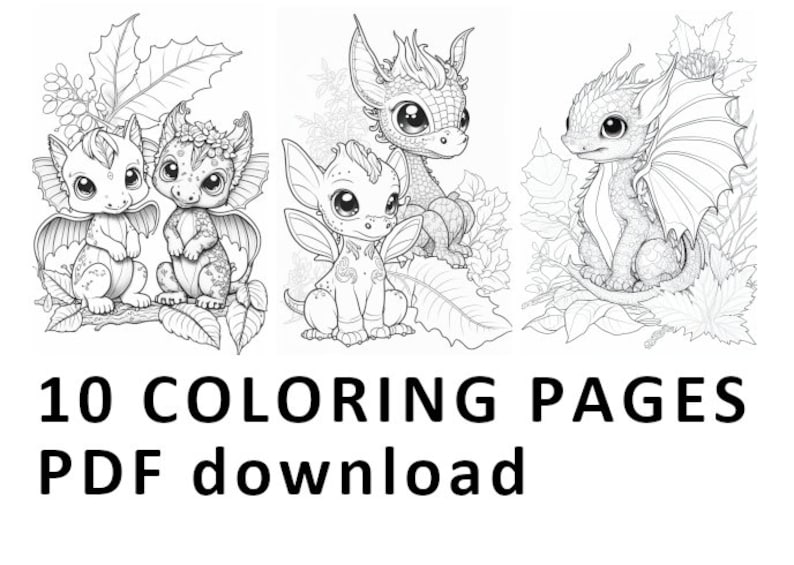 10 Coloring Pages of Cute Dragon Babies - Etsy