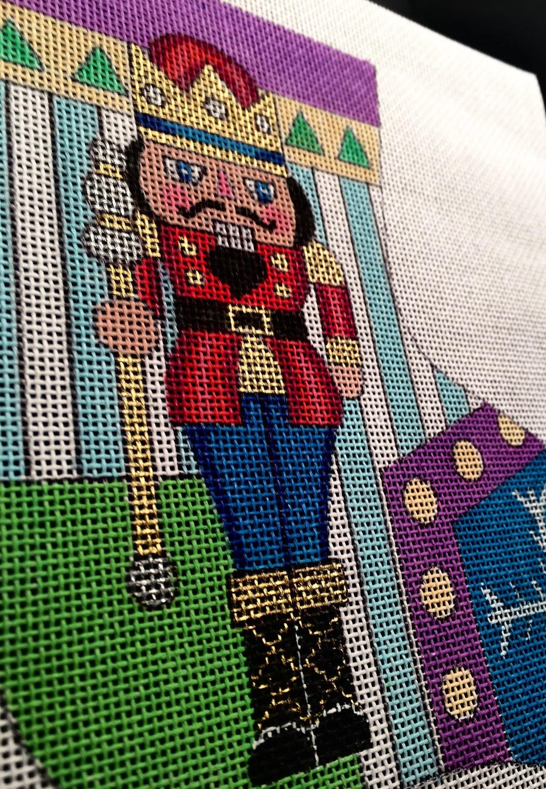 Mini Stocking King Nut Cracker Hand Painted Needlepoint Canvas, Gold & Silver Paint, 6 1/2 ...