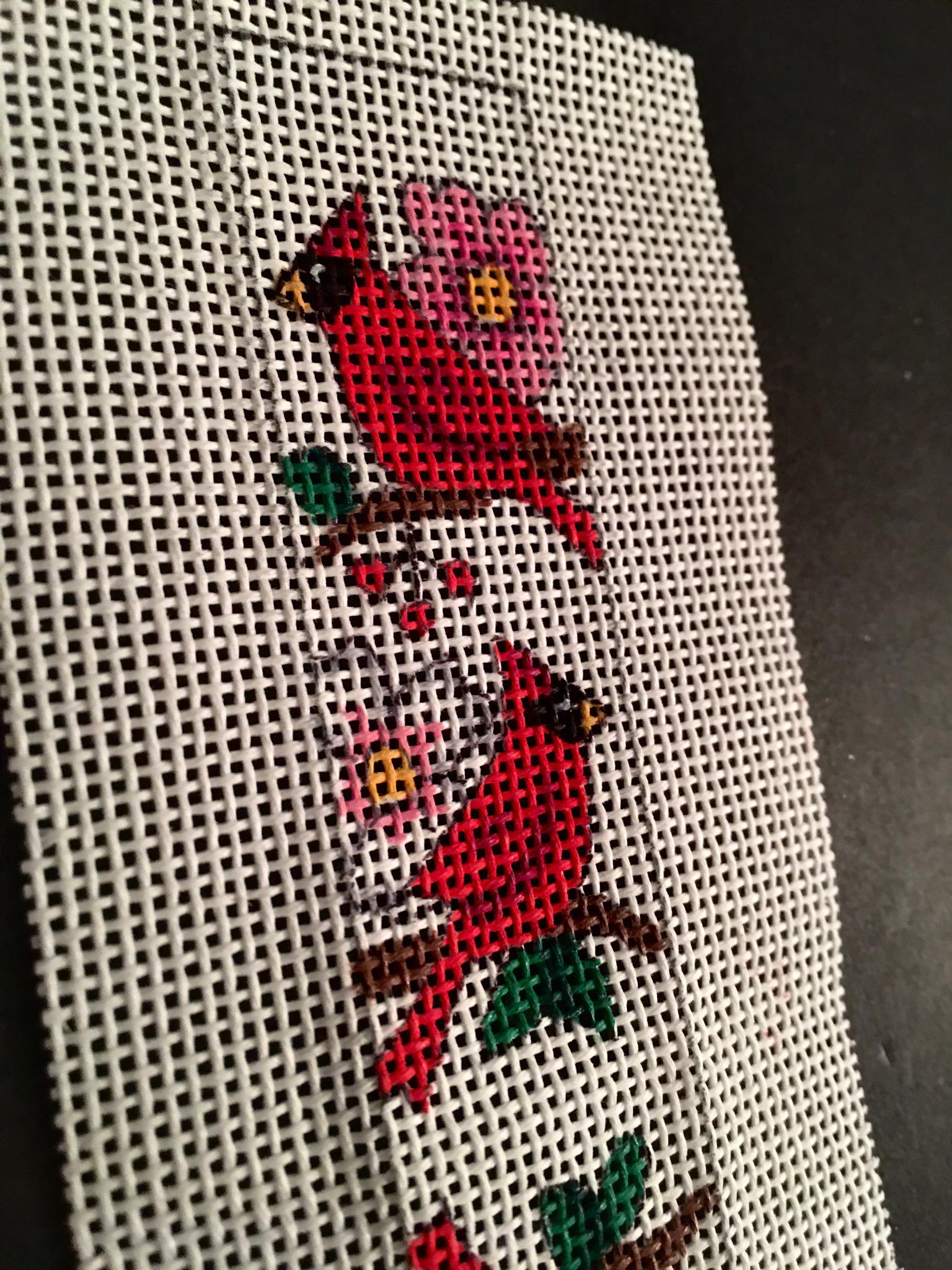 Red Cardinal Key Fob Hand Painted Needlepoint Canvas Personalized ...