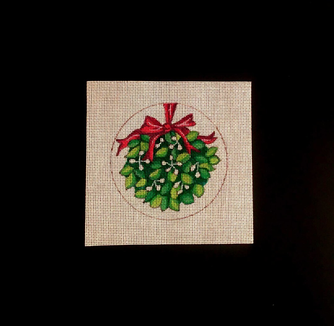 Magic Mistletoe Needlepoint Hand Painted Canvas, 4" Perfect Size to Use ...
