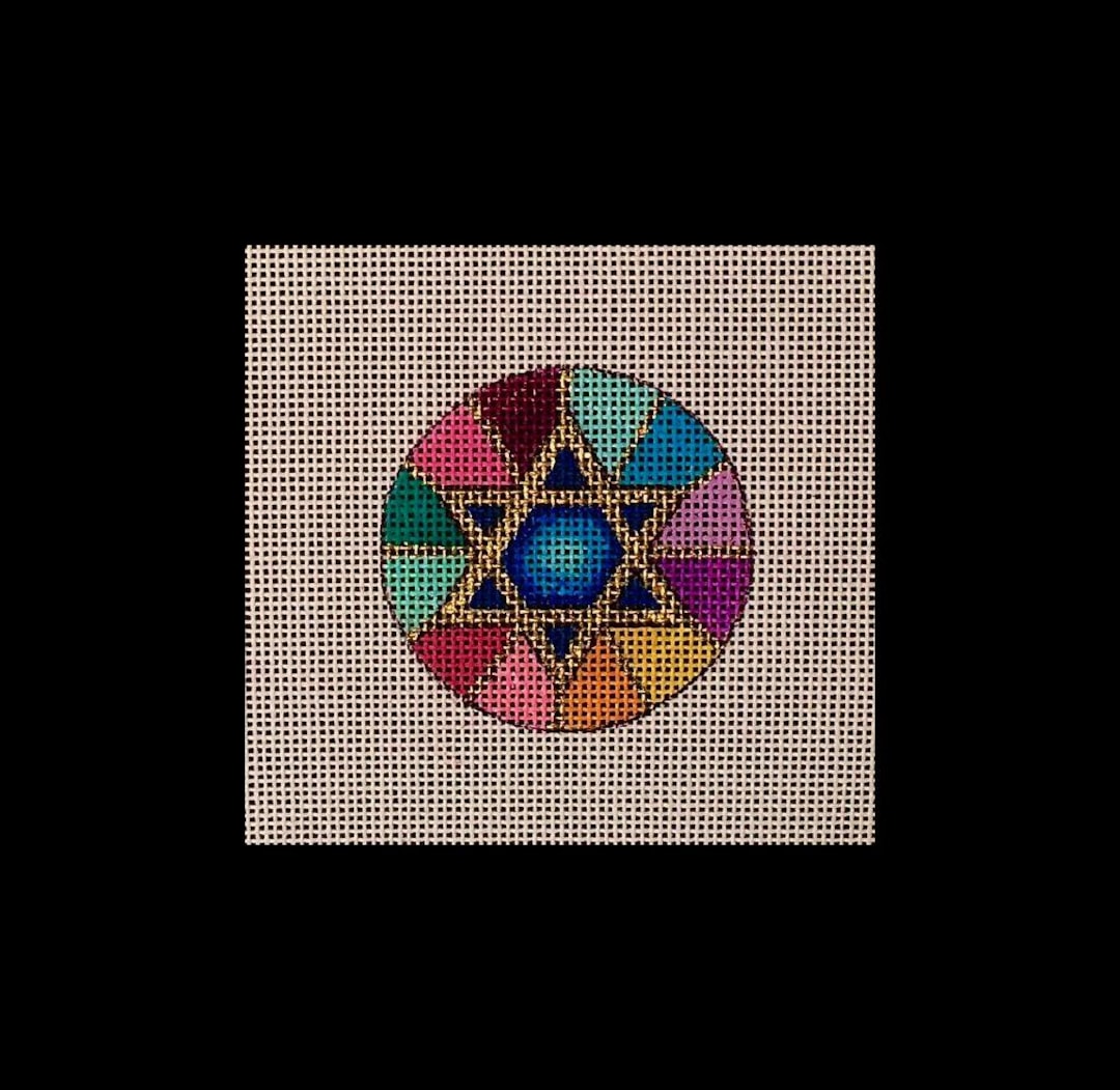 Mini Star of David Needlepoint Colorful Design Hand Painted on 2 ...