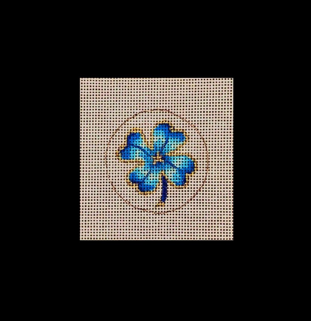 Mini Gold Outlined Blue 4 Leaf Clover Needlepoint 2" Perfect Size for ...