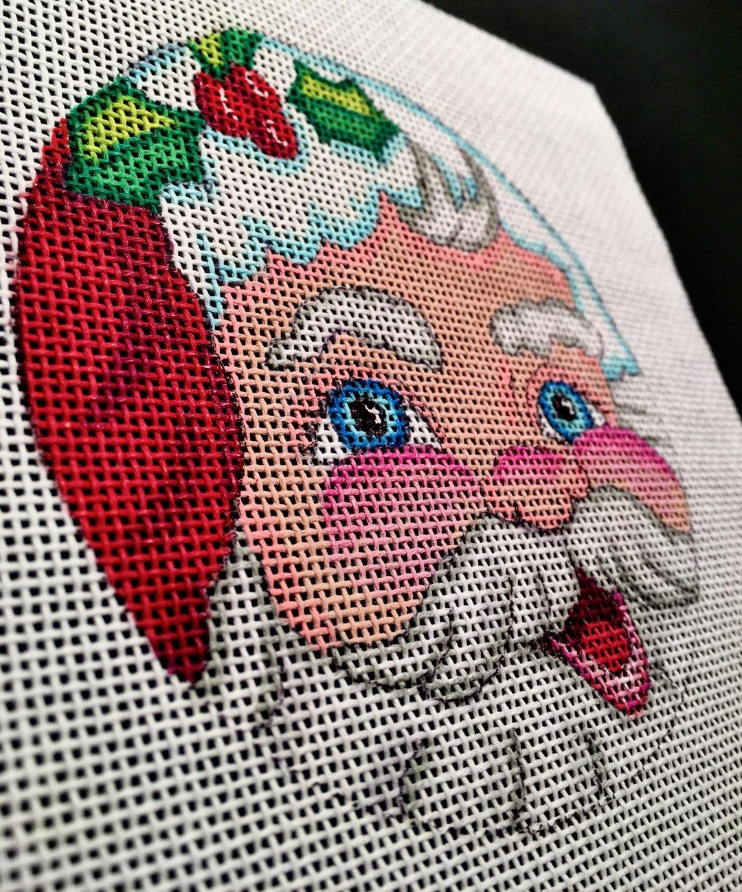 Jolly Santa Hand Painted Needlepoint Canvas, 4" Perfect Size Ornament ...