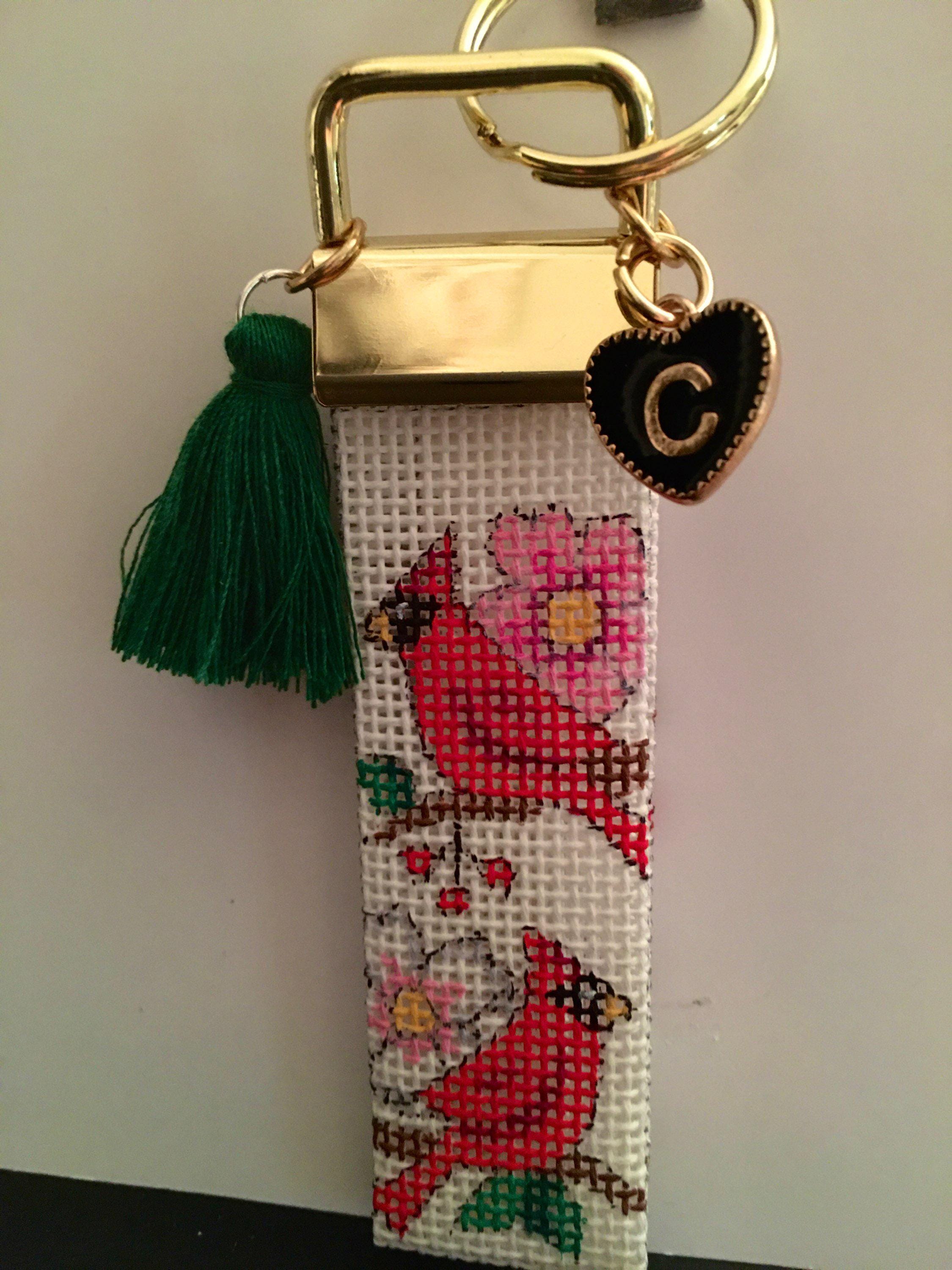 Red Cardinal Key Fob Hand Painted Needlepoint Canvas Personalized ...