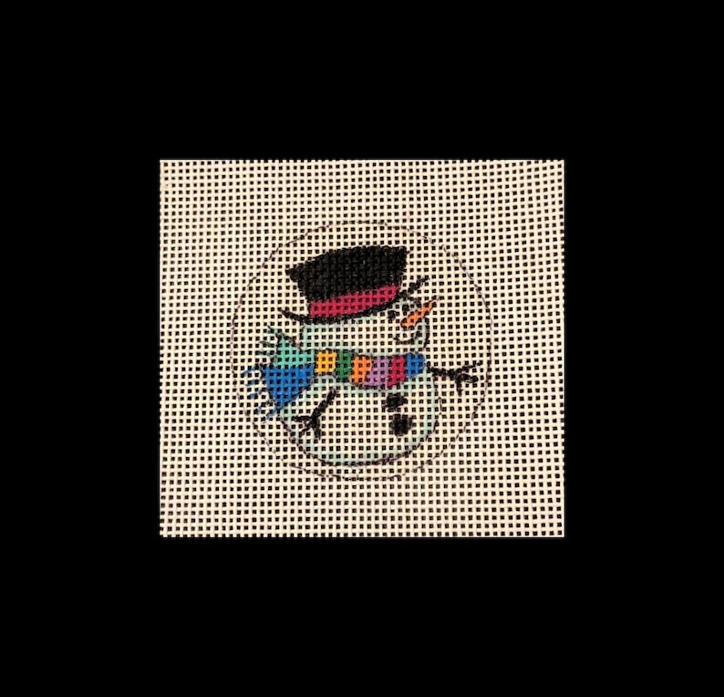 Mini Needlepoint Canvas Hand Painted Snowman 2" Perfect Size for a Bag ...