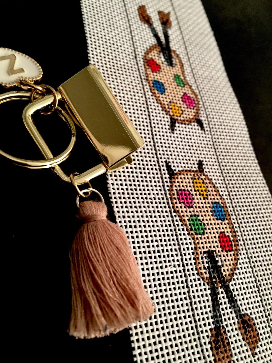 Artist Key Fob Hand Painted Needlepoint Canvas, Personalized, Black or ...