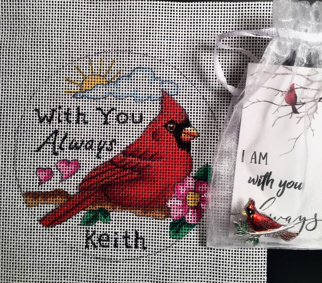 Cardinal With You Always Hand Painted Needlepoint Custom Name 4 ...