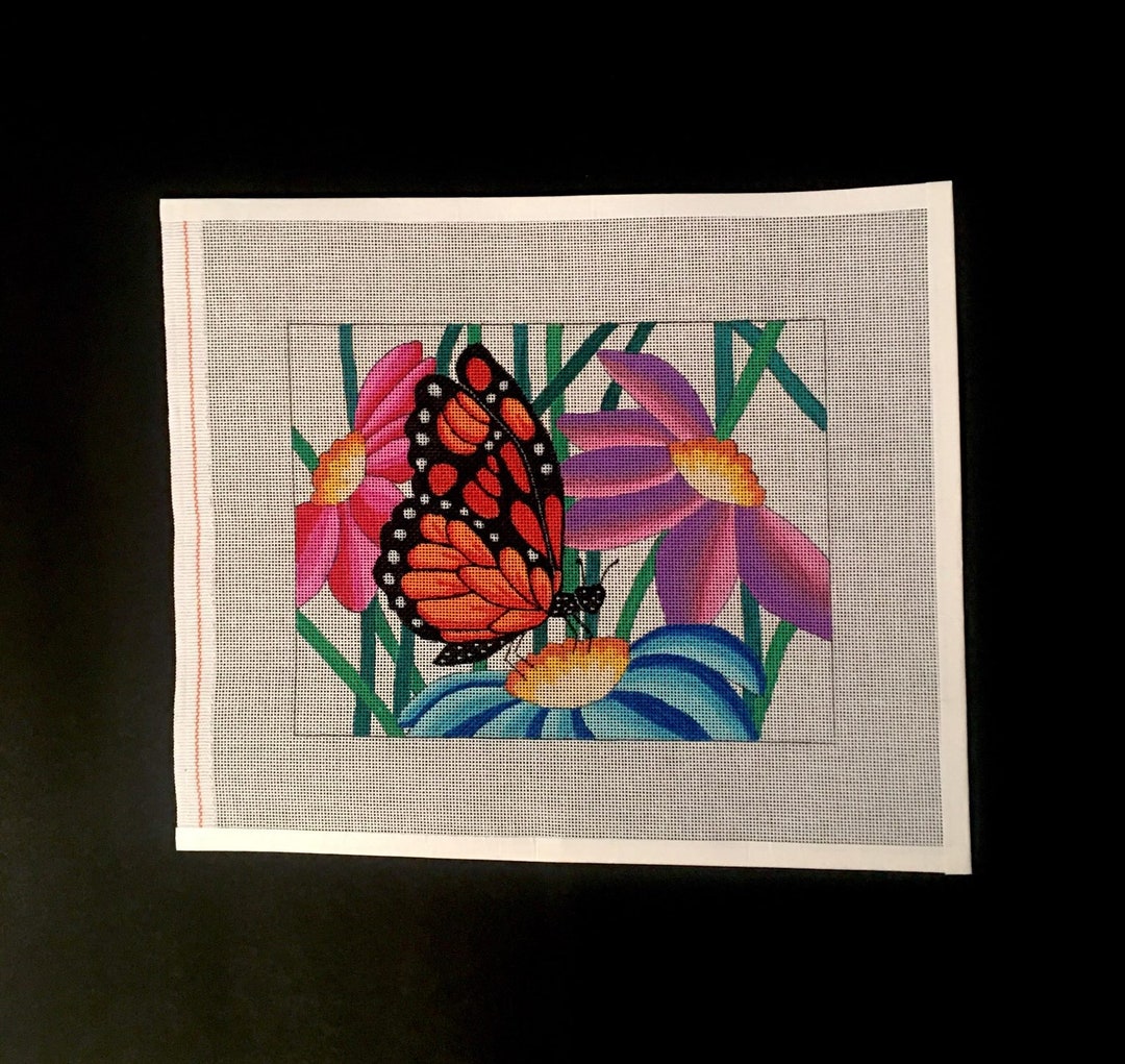 Monarch Butterfly Needlepoint Hand Painted Canvas, 7" X 9" Perfect Size ...