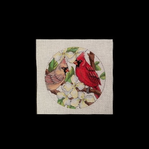 Red Cardinal & Female Cardinal Birds, Hand Painted Needlepoint Canvas 4 ...