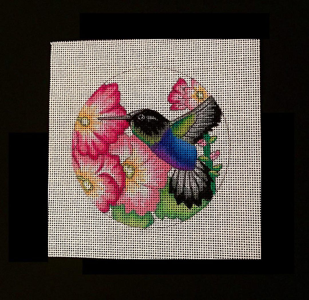 Colorful Hummingbird Needlepoint Hand Painted Canvas, 4" Perfect Size ...