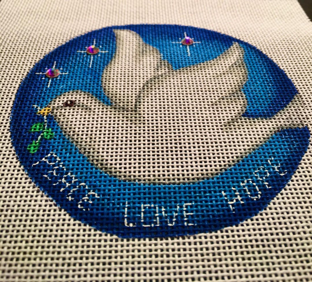 Hand Painted Dove Needlepoint Canvas, Peace Love Hope, 4" Perfect Size ...