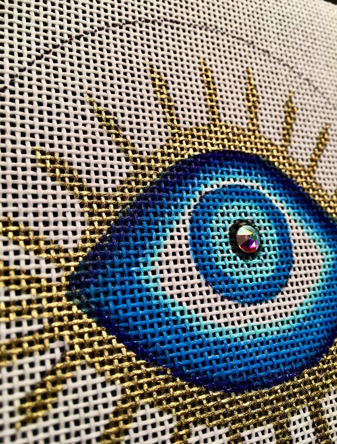 Gold Outline Evil Eye, Swarovski Crystal Flatback, Needlepoint Canvas ...