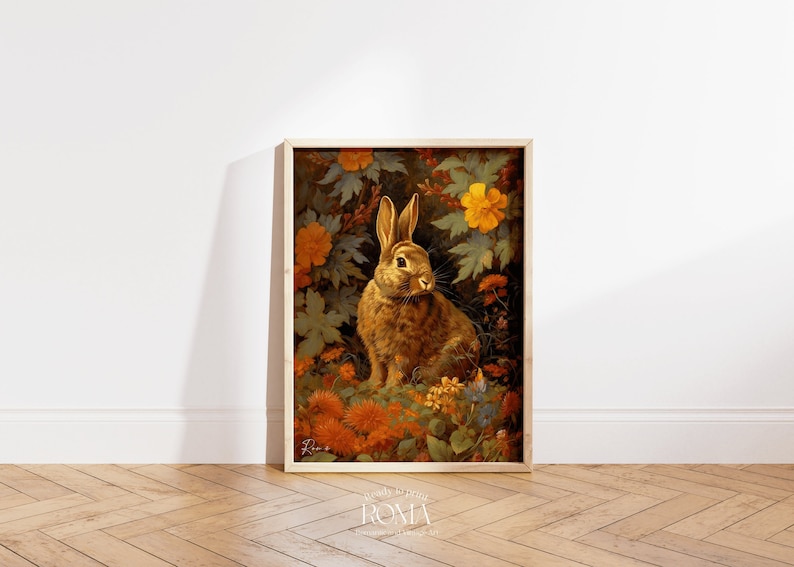 Vintage Rabbit Print . Oil Painting Poster . Rustic Animal Illustration ...