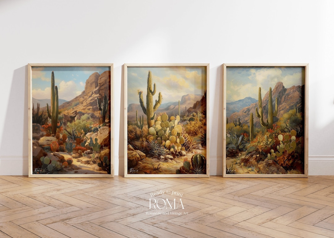 Saguaro Cactus Art . SET of 3 POSTERS . Cactus Desert Art . Arizona ...