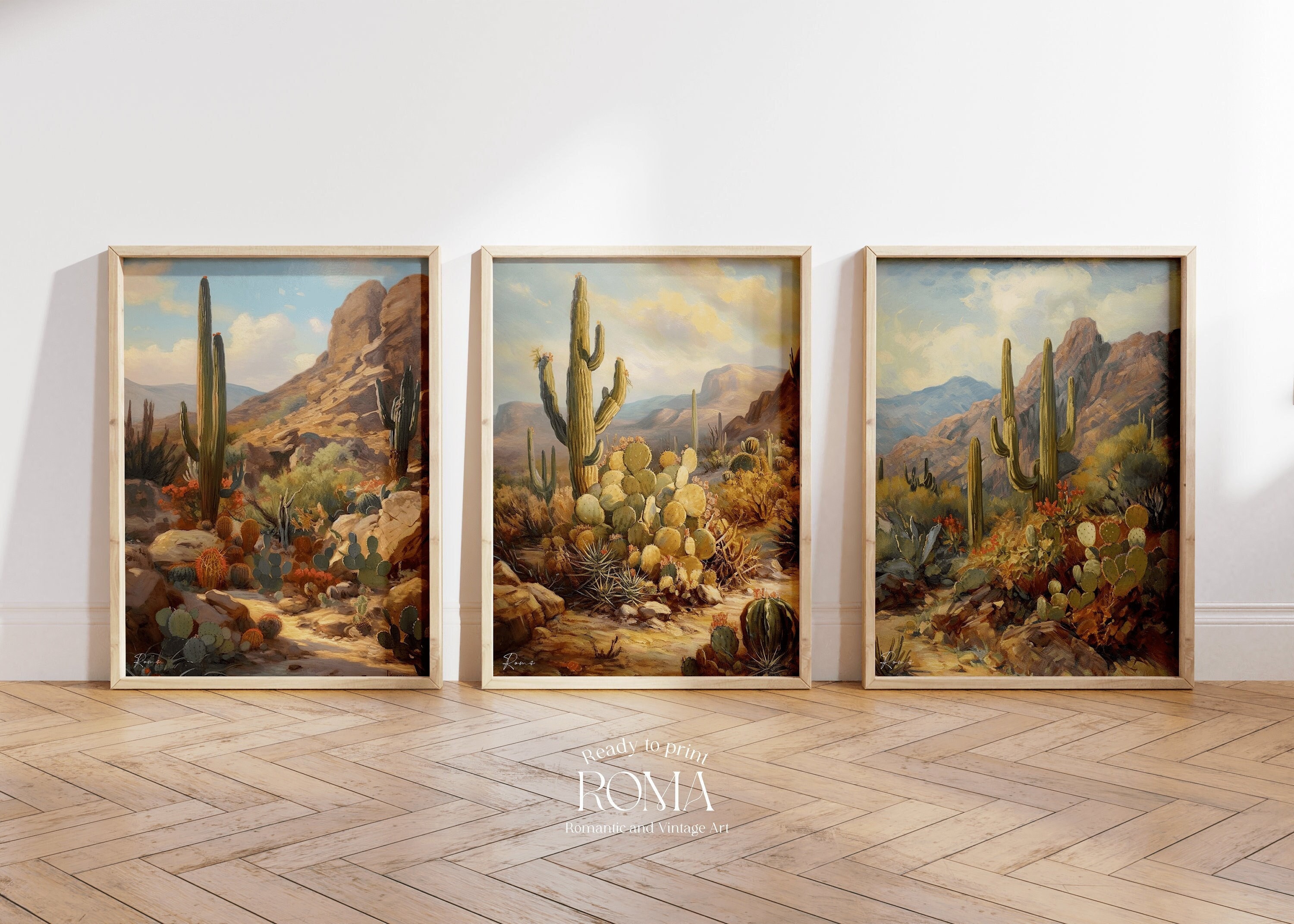 Saguaro Cactus Art . SET of 3 POSTERS . Cactus Desert Art . Arizona ...