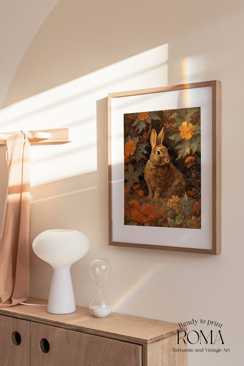 Vintage Rabbit Print . Oil Painting Poster . Rustic Animal Illustration ...