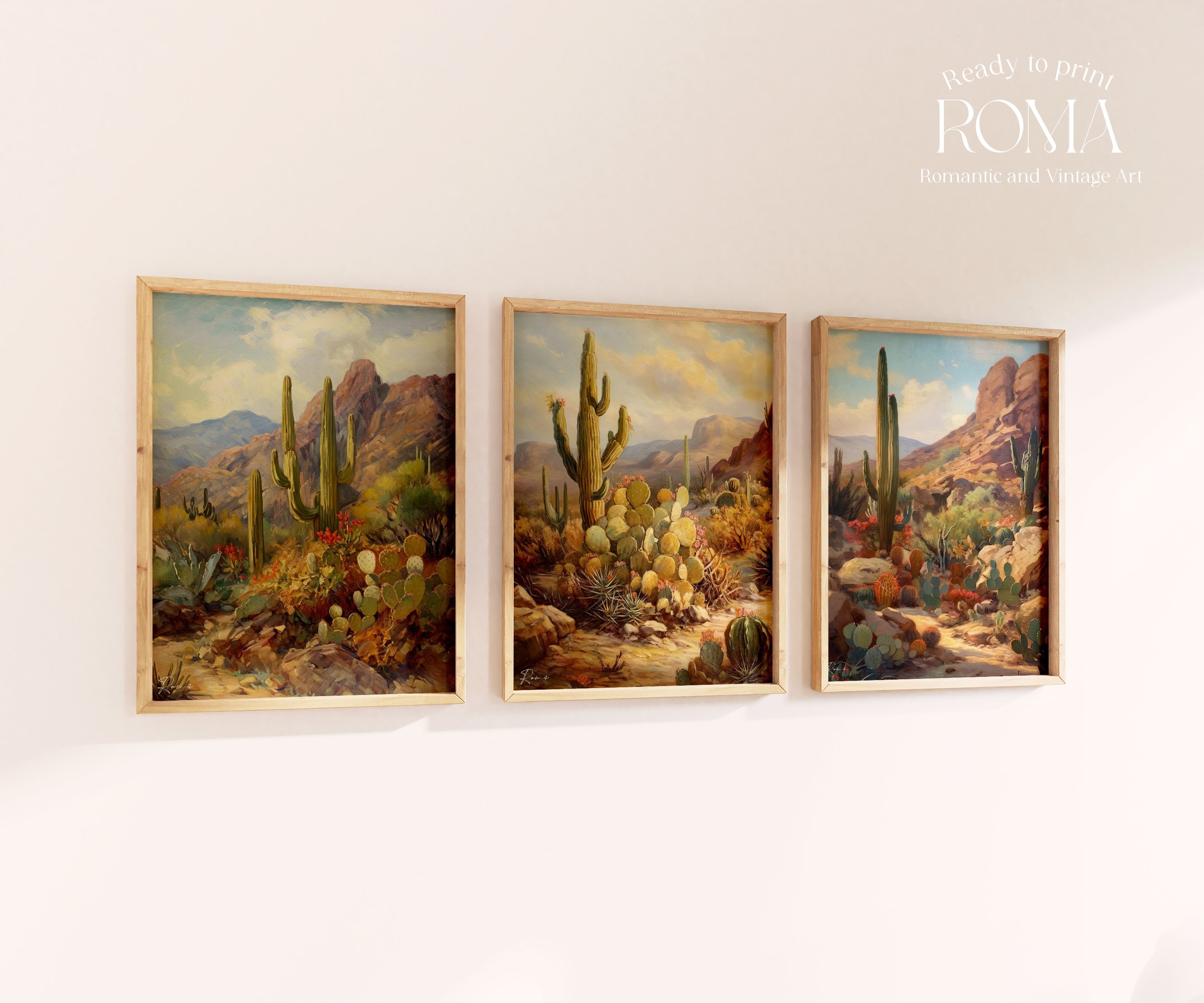 Saguaro Cactus Art . SET of 3 POSTERS . Cactus Desert Art . Arizona ...