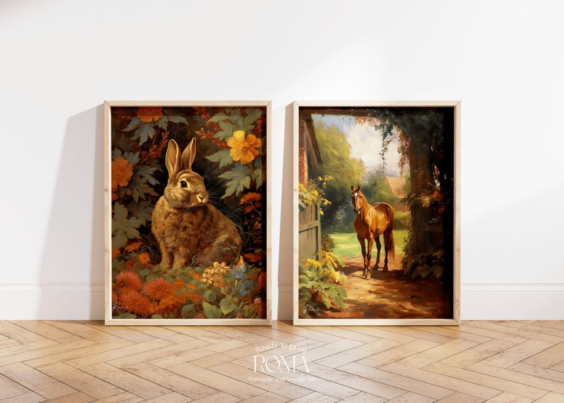 Vintage Rabbit Print . Oil Painting Poster . Rustic Animal Illustration ...