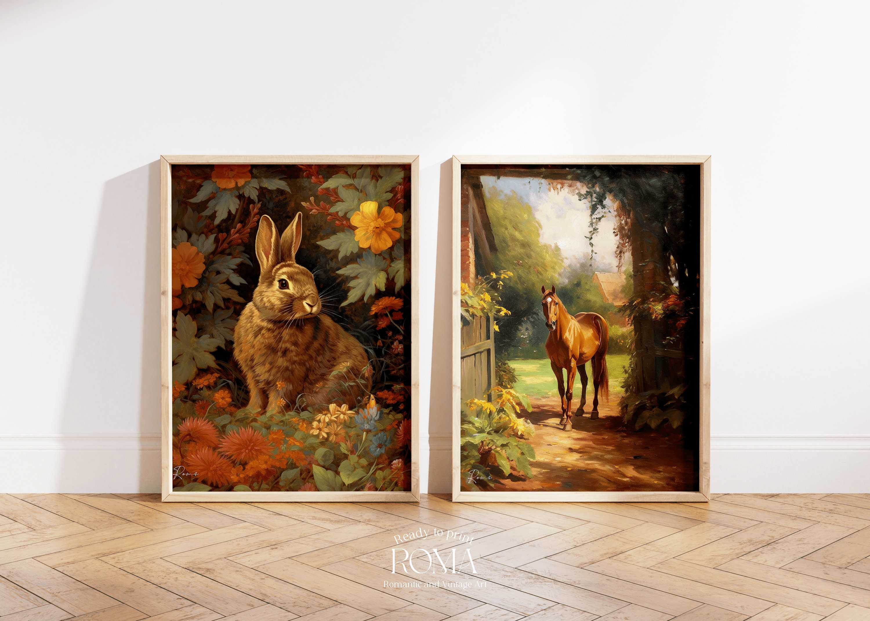 Vintage Rabbit Print . Oil Painting Poster . Rustic Animal Illustration ...