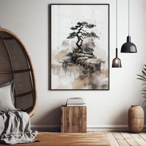 Watercolor Tree on Cliff Art Print, Nature Inspired Minimalist Wall ...