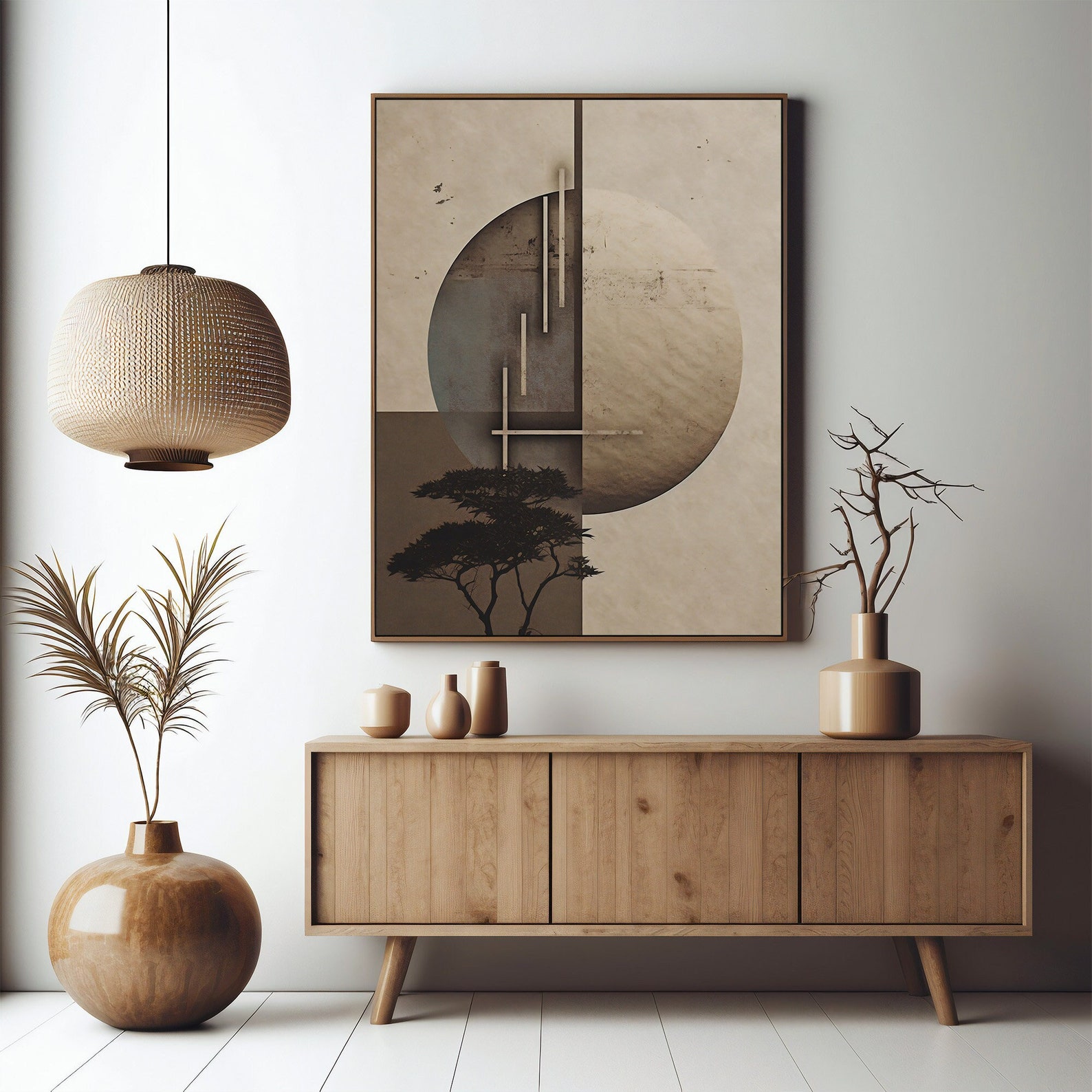Minimalist Japandi Art Print, Abstract Zen Wall Decor, Beige and Brown ...