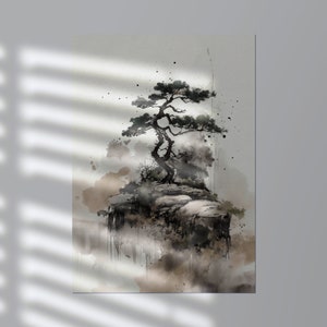 Watercolor Tree on Cliff Art Print, Nature Inspired Minimalist Wall ...