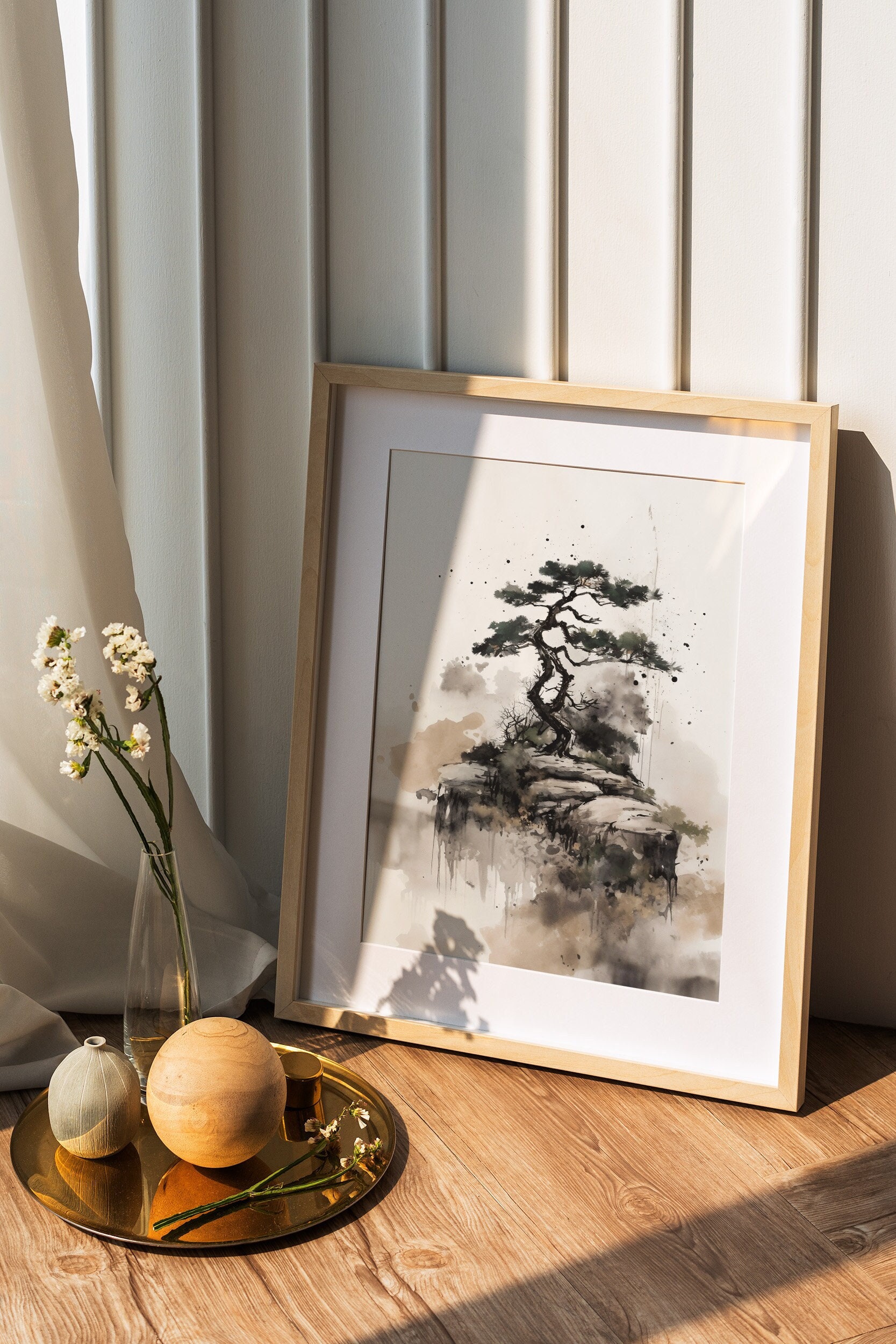 Watercolor Tree on Cliff Art Print, Nature Inspired Minimalist Wall ...