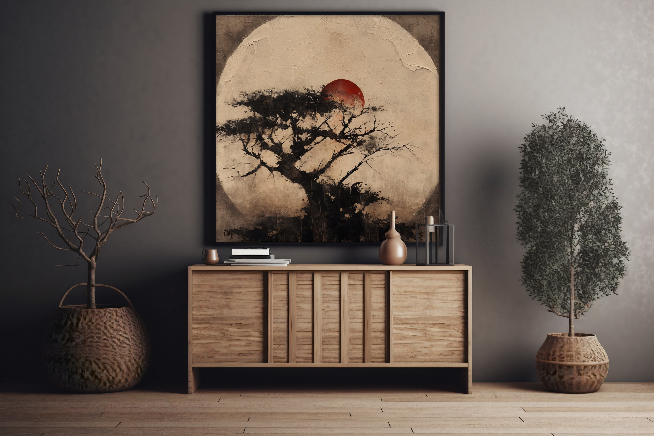 Large Zen Japandi Wall Art, Neutral Japanese Digital Download Canvas ...