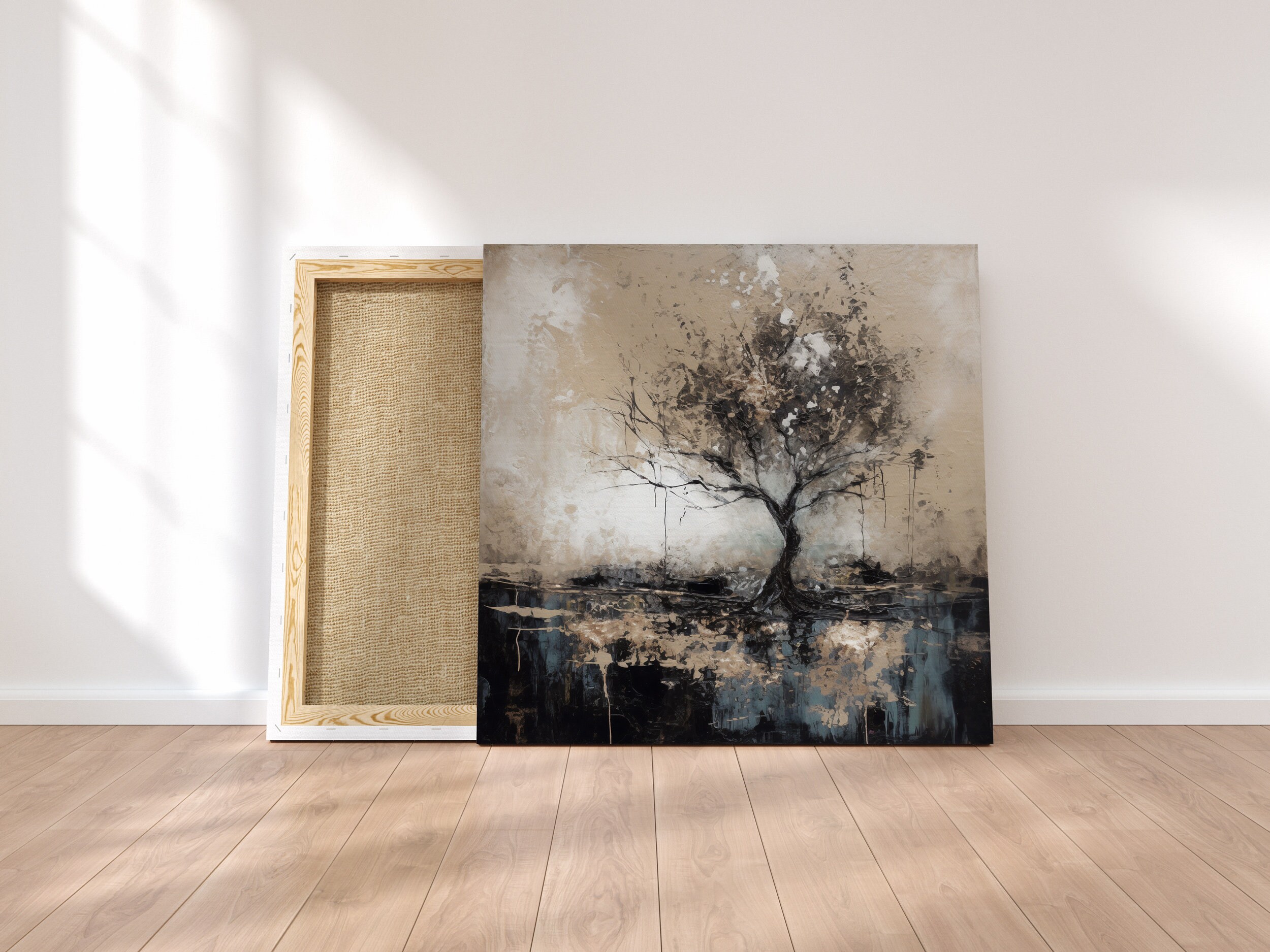 Japandi Landscape Wall Art, Japanese Sepia Blue Digital Download Print ...