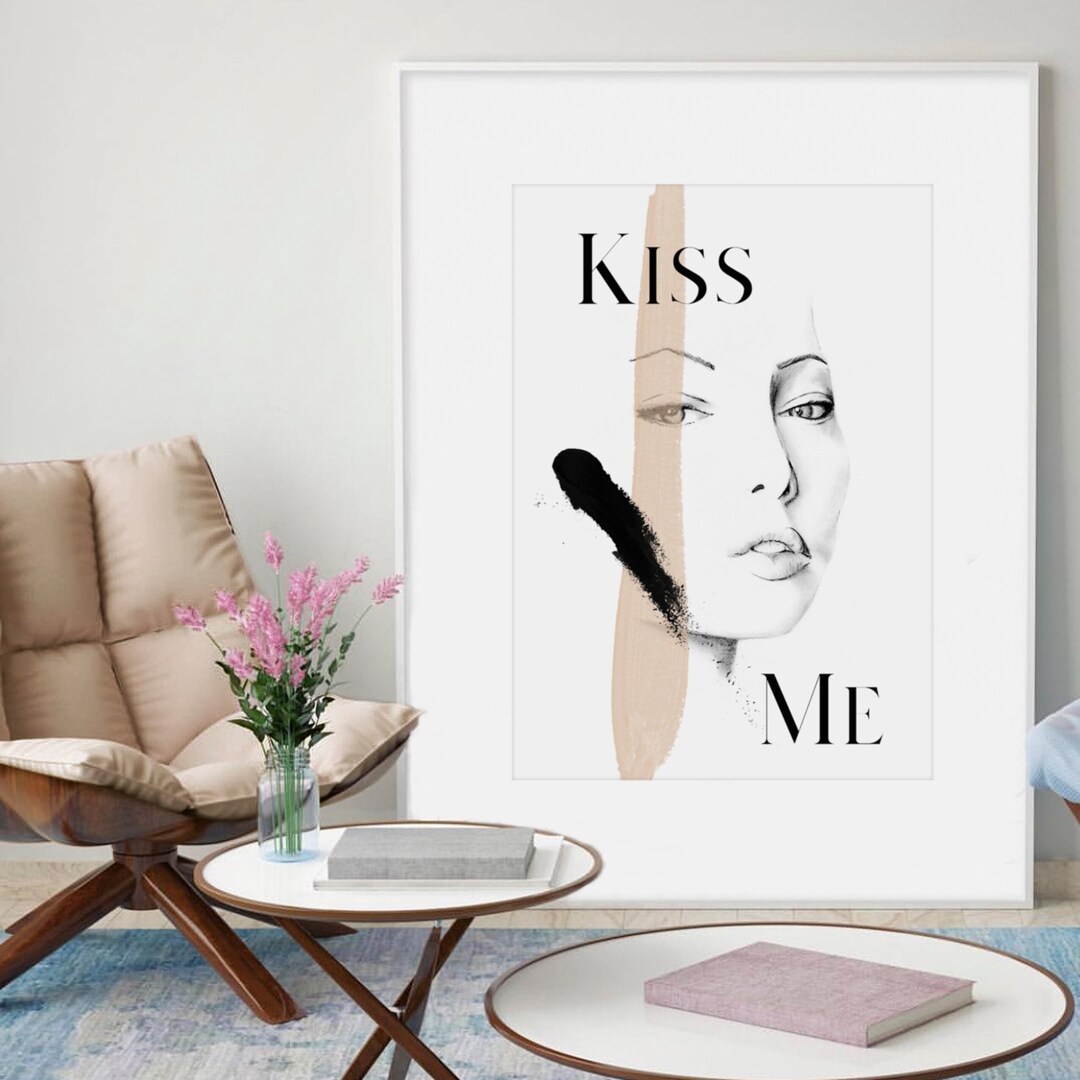 Kiss Me Print, Pencil Face Art, Woman Face Print, Downloadable Woman ...