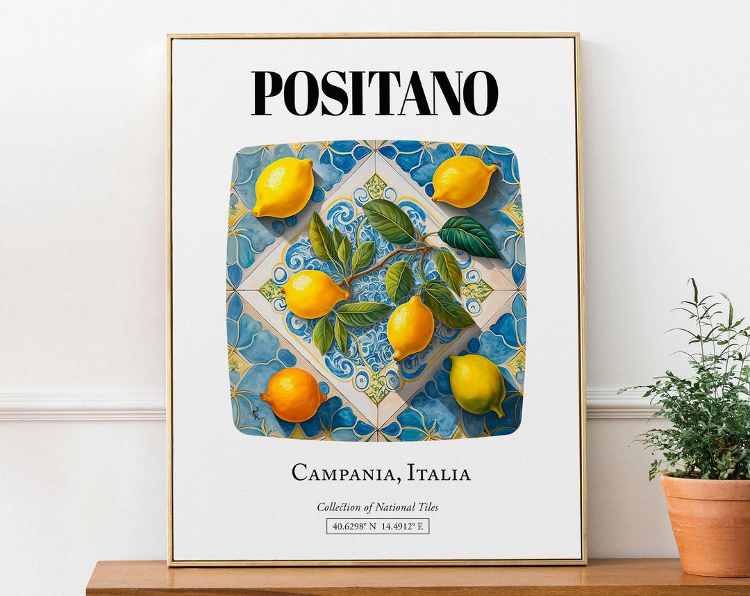 Positano Lemon Tile Art Print: Italian Amalfi Coast Decor - Etsy