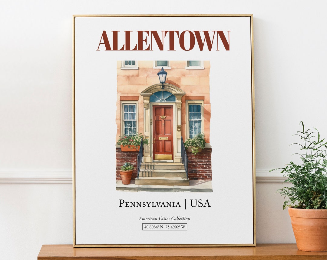 Allentown, Pennsylvania, USA, Aesthetic Minimalistic Watercolor ...