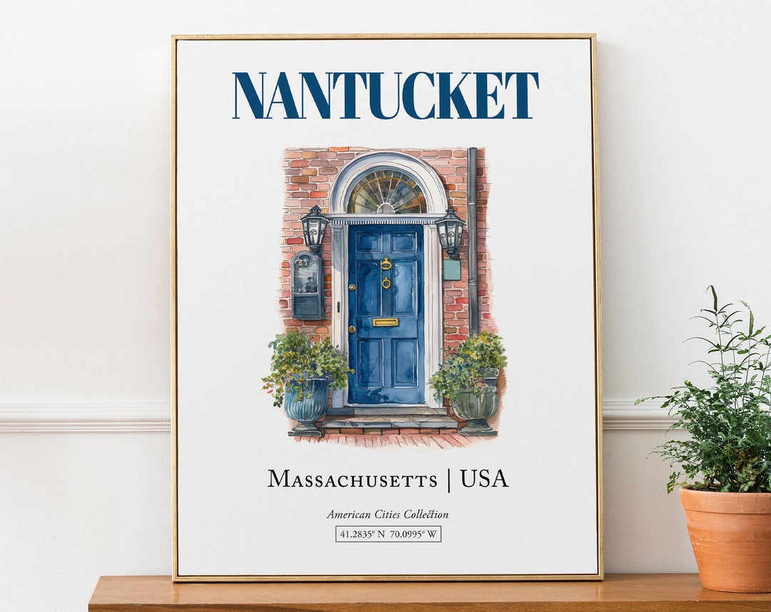 Nantucket, Massachusetts, USA, Aesthetic Minimalistic Watercolor ...