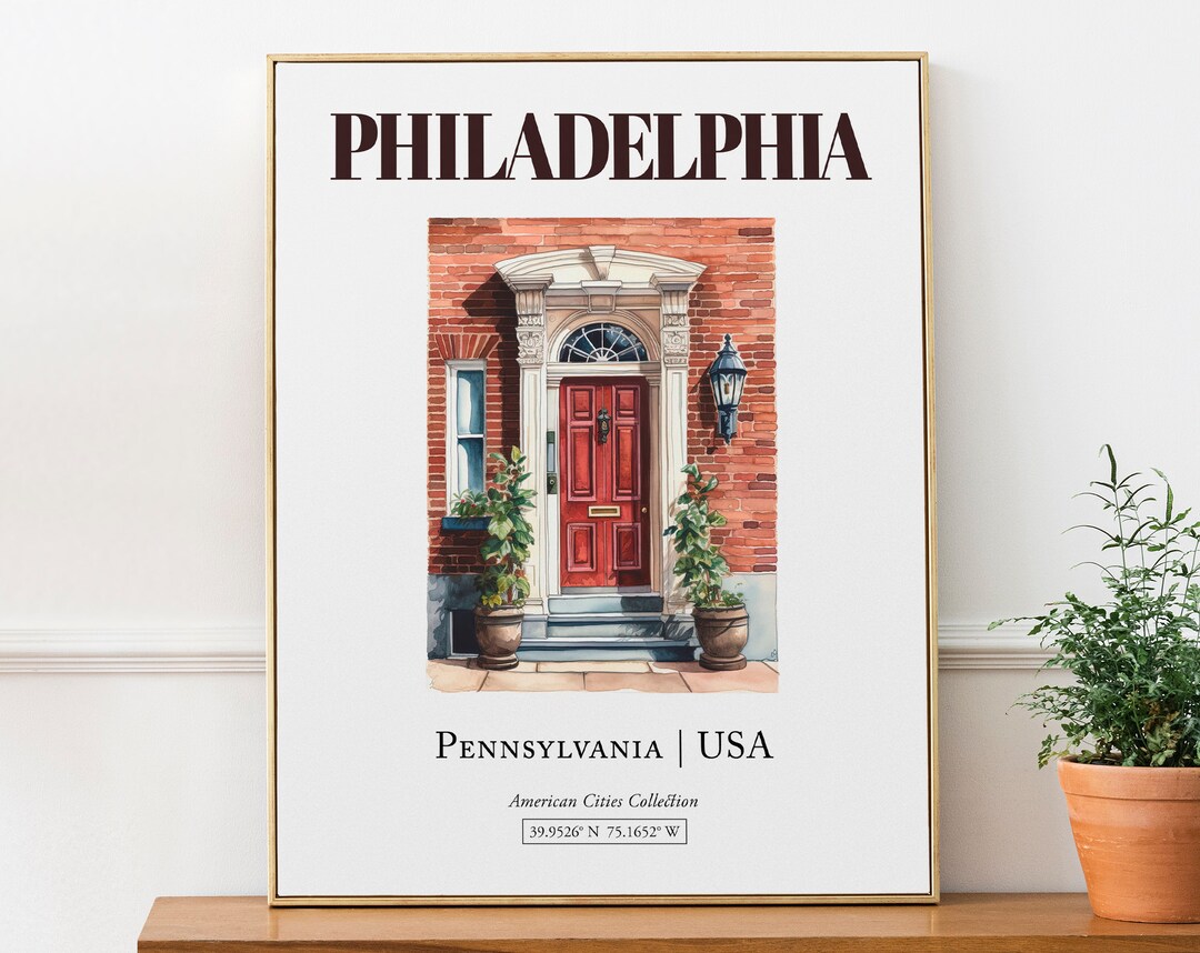 Philadelphia, Pennsylvania, USA, Aesthetic Minimalistic Watercolor ...
