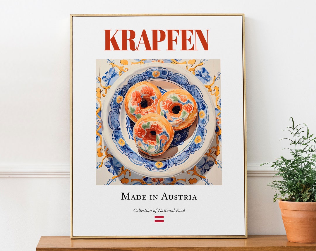 Krapfen on Maiolica Tile Plate, Traditional Austrian Food Wall Art ...