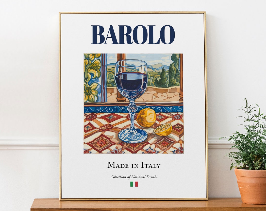 Barolo Glass on Maiolica Tile, Italian Traditional Beverage Print ...