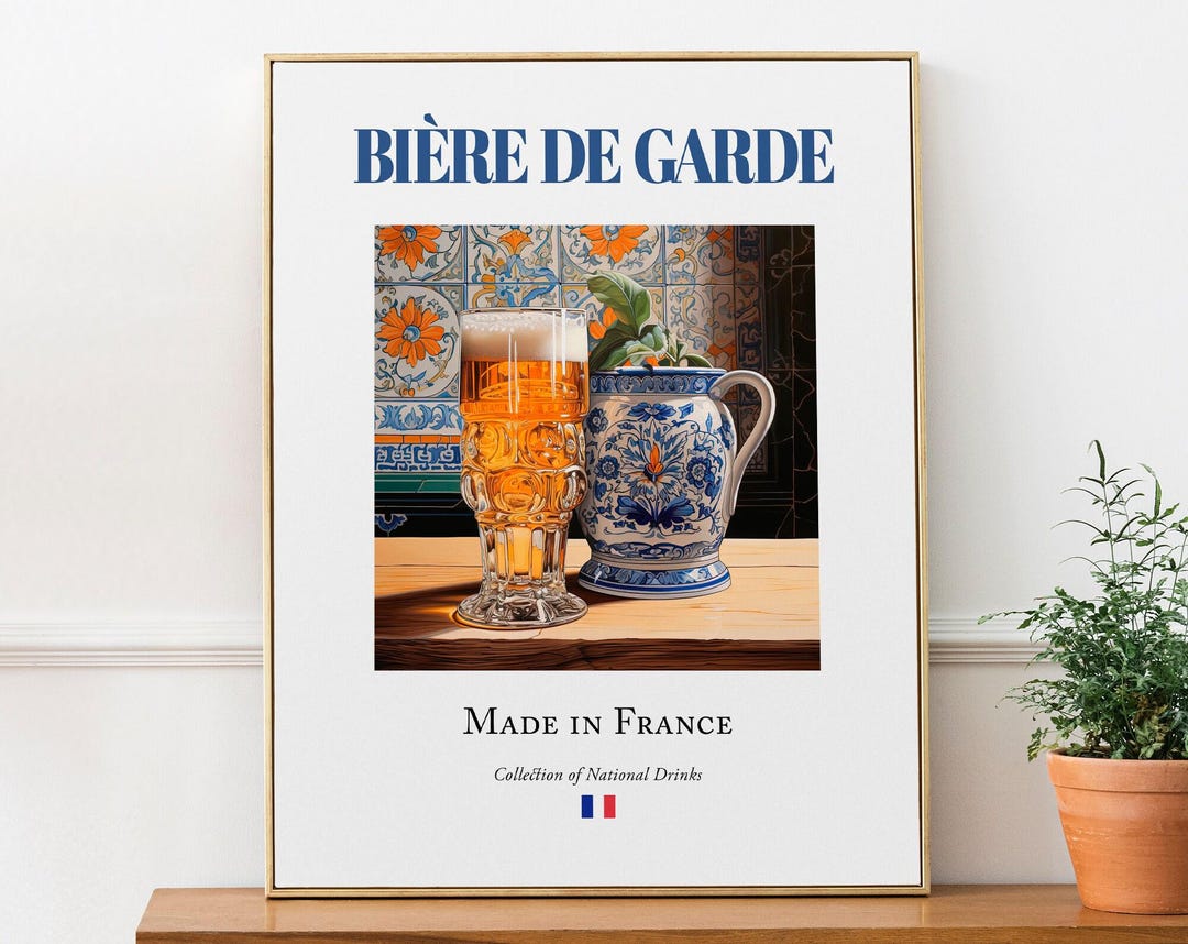 Bière De Garde Print, French Beverage Poster, Maiolica Tile Art - Etsy