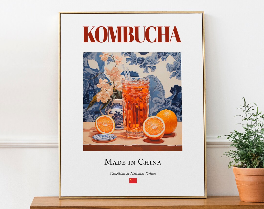 Kombucha on Maiolica Tile, Traditional Chinese Beverage drink Print ...
