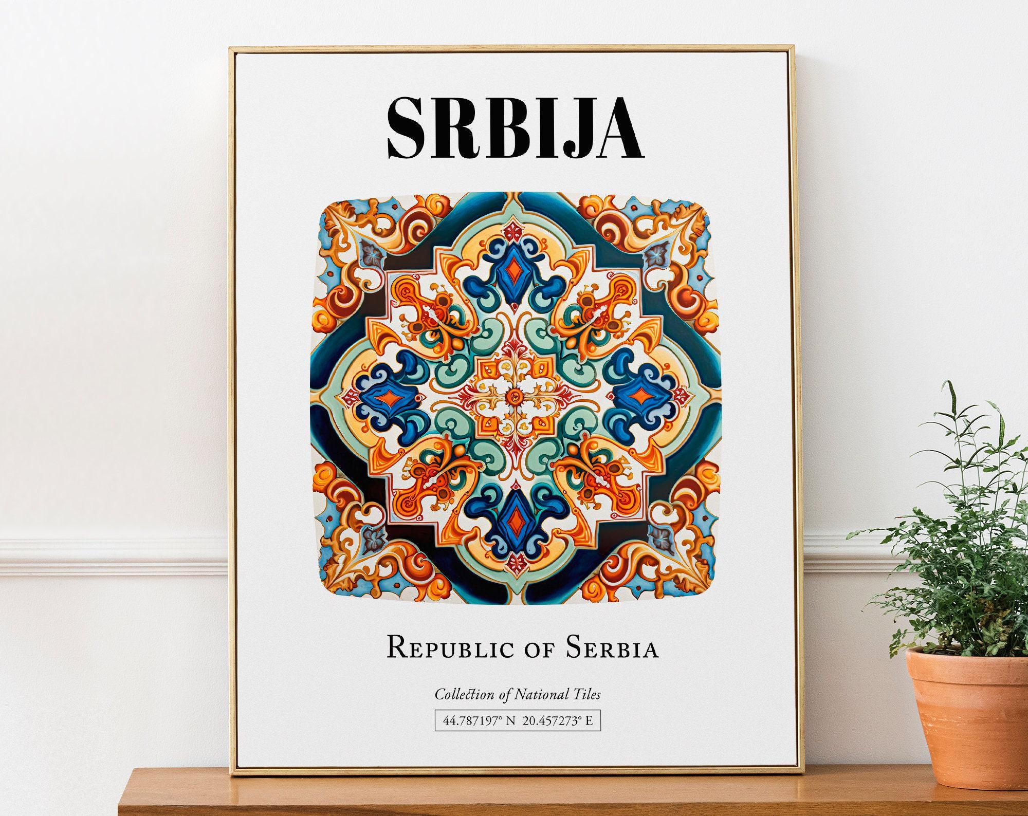 Serbian Tile Art Print: Traditional Srbija Pattern Wall Decor - Etsy