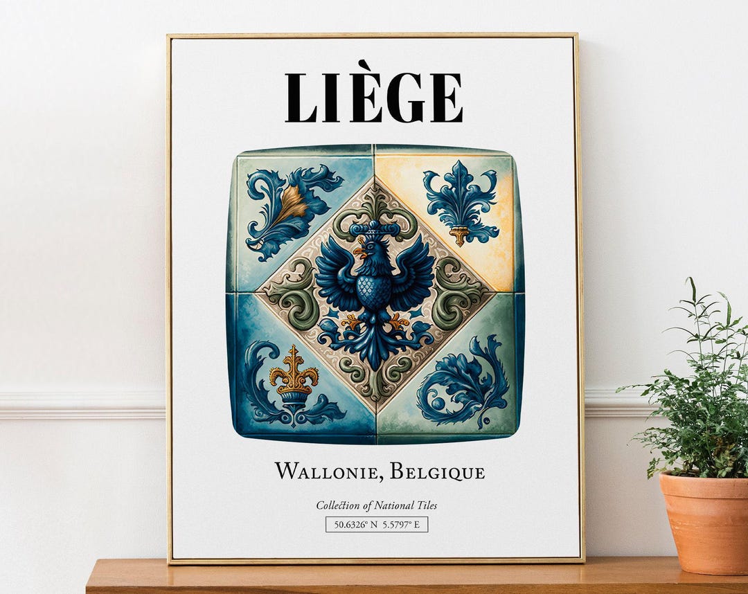 Liège Belgium Heraldic Tile Art Print, Blue Eagle Poster - Etsy