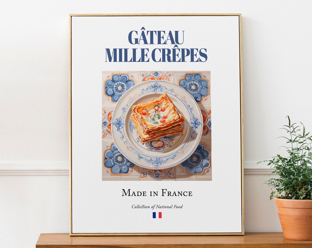 Gâteau Mille Crêpes on Maiolica Tile Plate, Traditional French Food ...