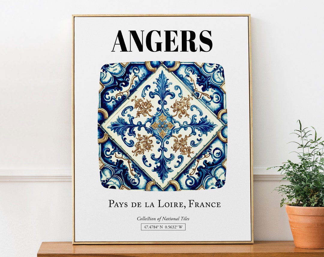 Angers, France, Traditional Tile Pattern Aesthetic Wall Art Decor Print ...
