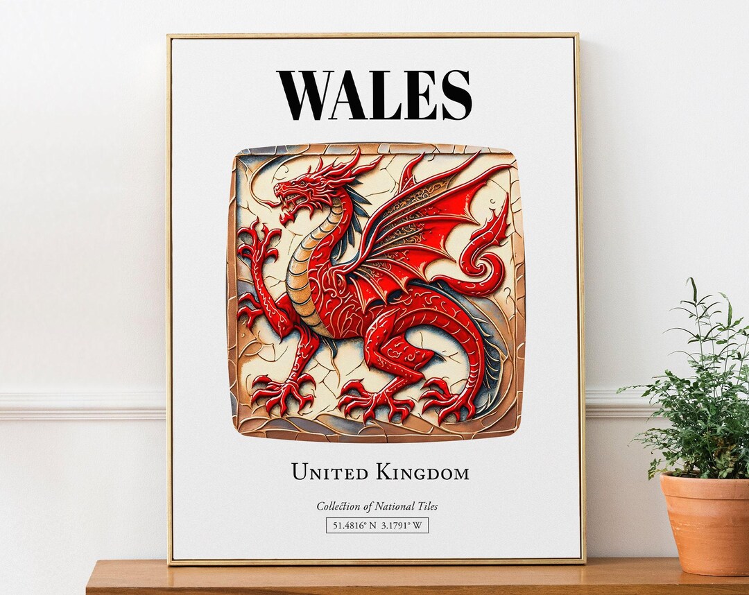 Wales Dragon Tile Art Print, Traditional Welsh Decor - Etsy