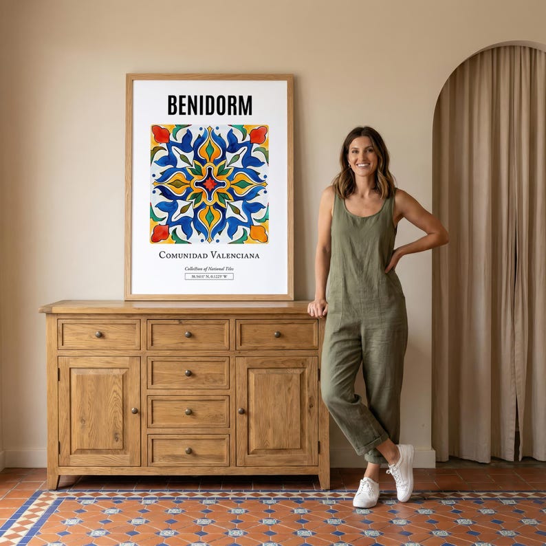 Benidorm Tile Pattern Wall Art Print Poster, Valencian Community, Spain ...
