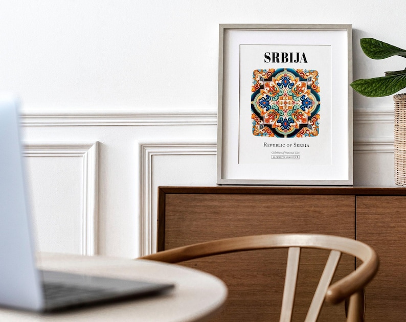 Serbian Tile Art Print: Traditional Srbija Pattern Wall Decor - Etsy