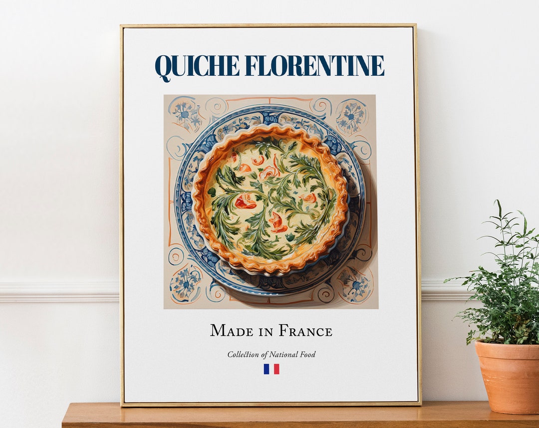 Quiche Florentine on Maiolica Tile Plate, Traditional French Food Wall ...