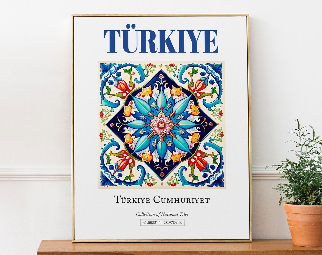 Türkiye, Turkey, Aesthetic Folk Traditional Tile, Wall Art Décor Print ...