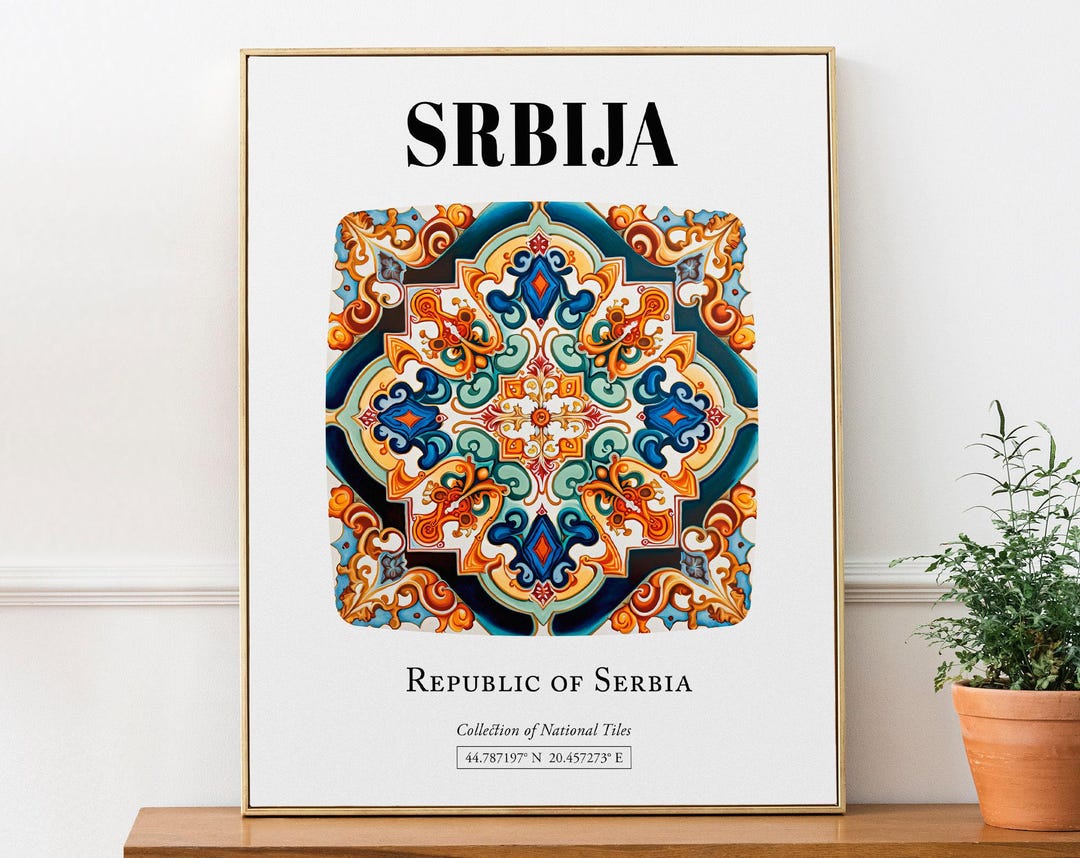 Serbian Tile Art Print: Traditional Srbija Pattern Wall Decor - Etsy