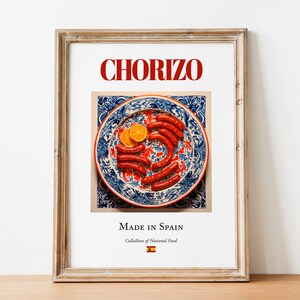 Chorizo on Maiolica Tile Plate, Traditional Spanish Food Wall Art Print ...